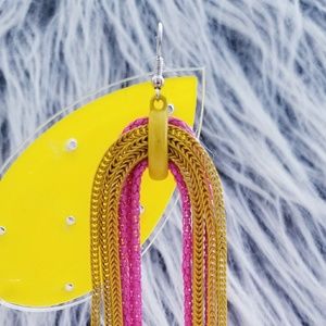 Jewelry | 8s Bright Pink Mustard Chain Earrings | Poshmark